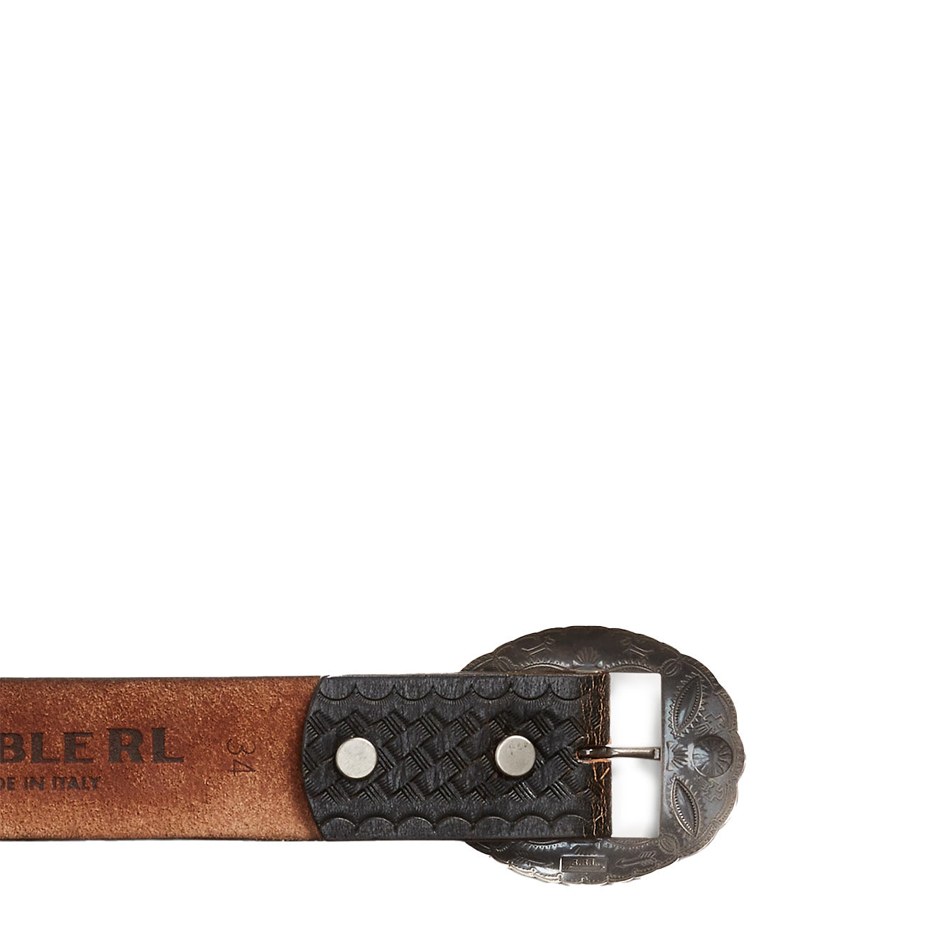 RRL by Ralph Lauren Studded Leather Belt Black Over Brown | Yards Store