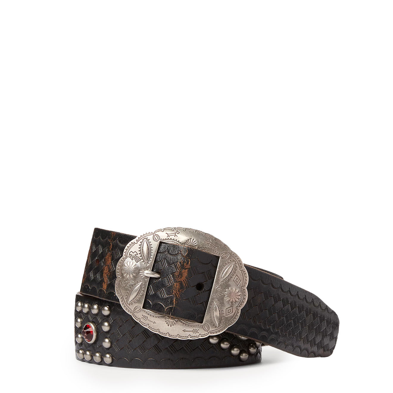 RRL by Ralph Lauren Studded Leather Belt Black Over Brown | Yards Store