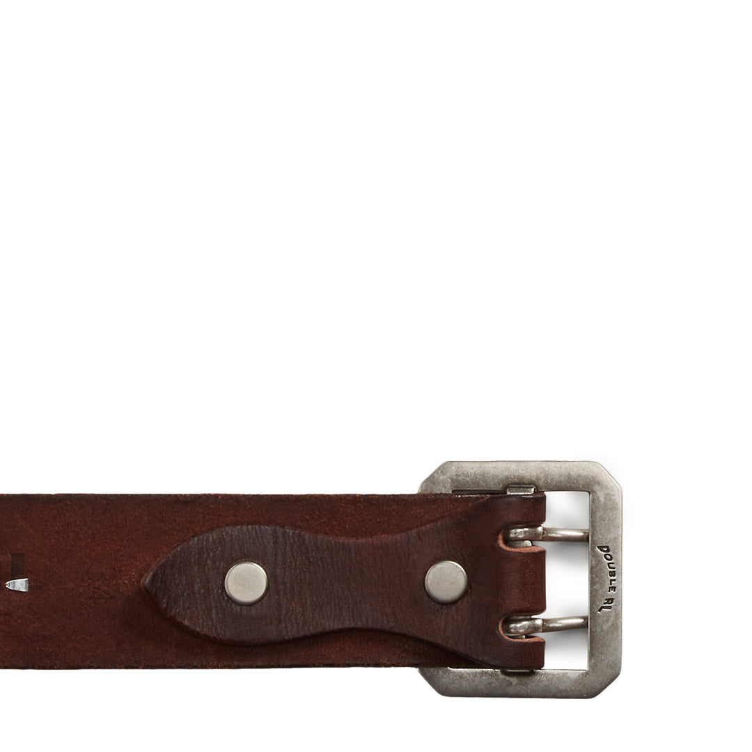 RRL by Ralph Lauren Studded-Logo Leather Belt Dark Brown RRL by Ralph Lauren Studded-Logo Leather Belt Dark Brown