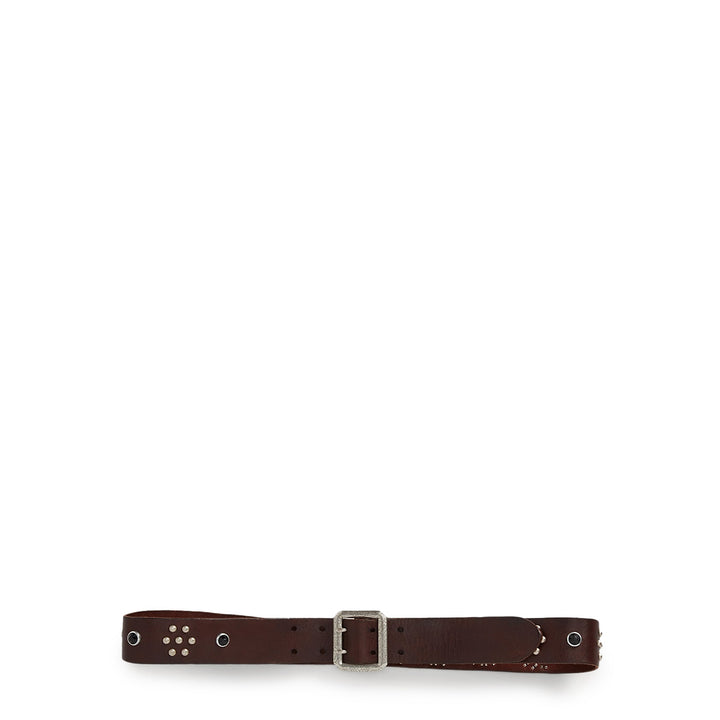 RRL by Ralph Lauren Studded-Logo Leather Belt Dark Brown RRL by Ralph Lauren Studded-Logo Leather Belt Dark Brown