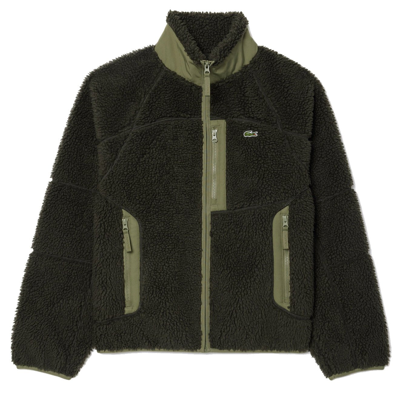 Lacoste Colourblock Fleece Zip-Up Jacket Khaki Green | Yards Store