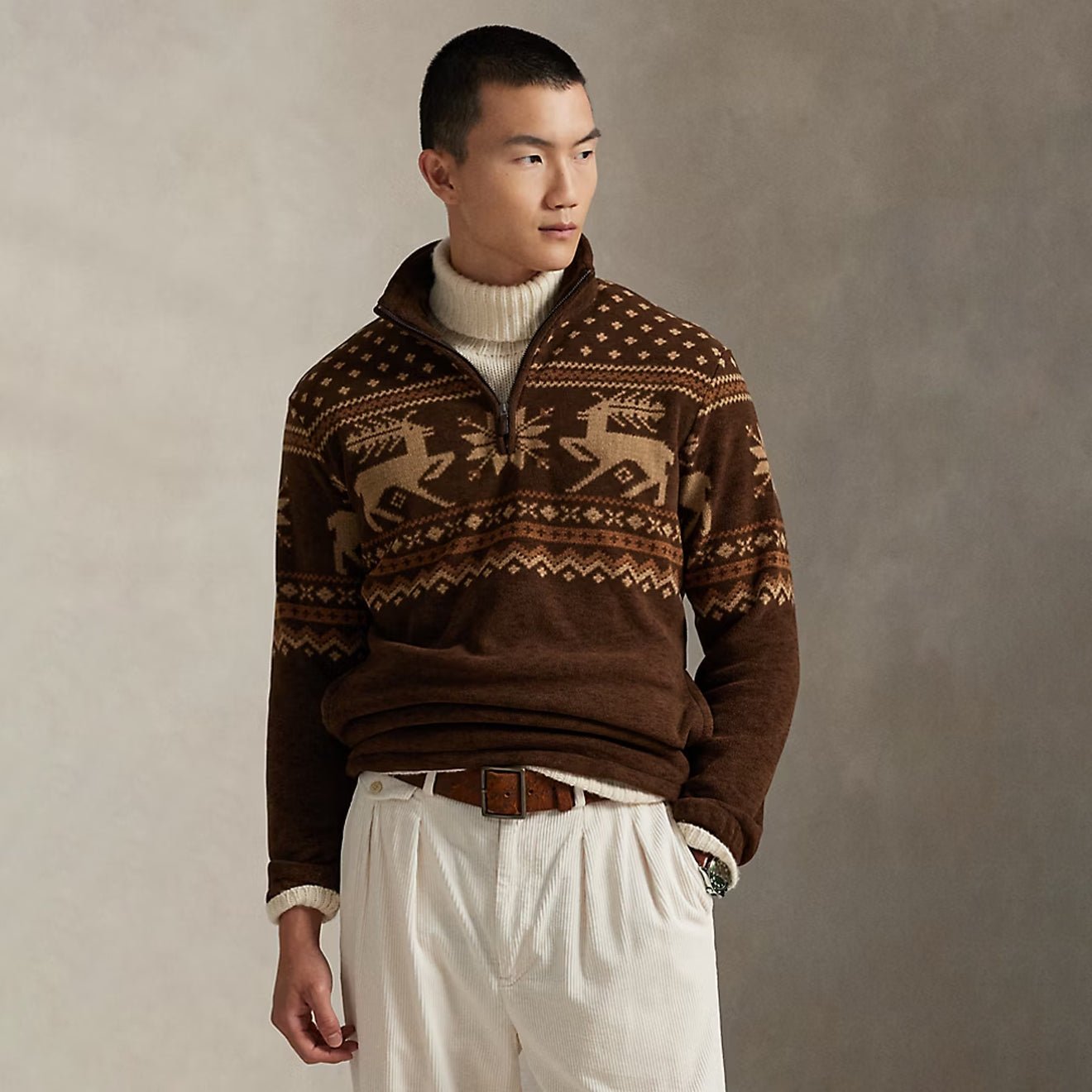 Polo Ralph Lauren Brushed Fleece Quarter-Zip Pullover Cascadia Fairisle ...