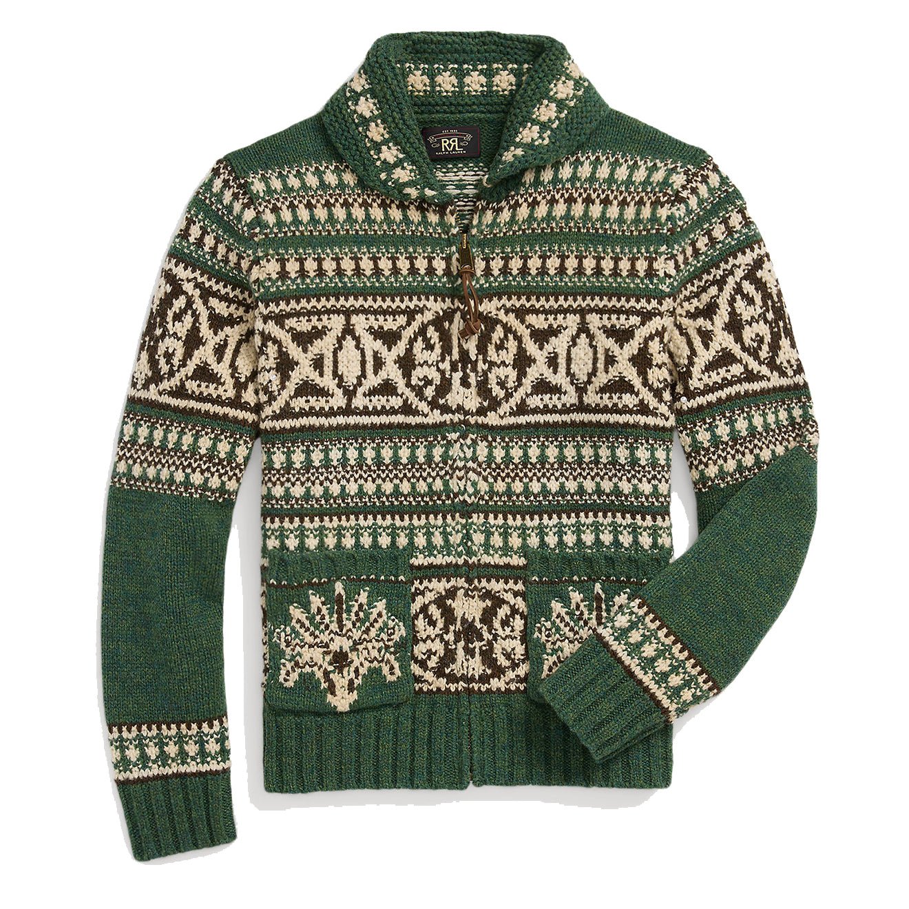 RRL by Ralph Lauren Wool Full-Zip Cardigan Green Multi | Yards Store