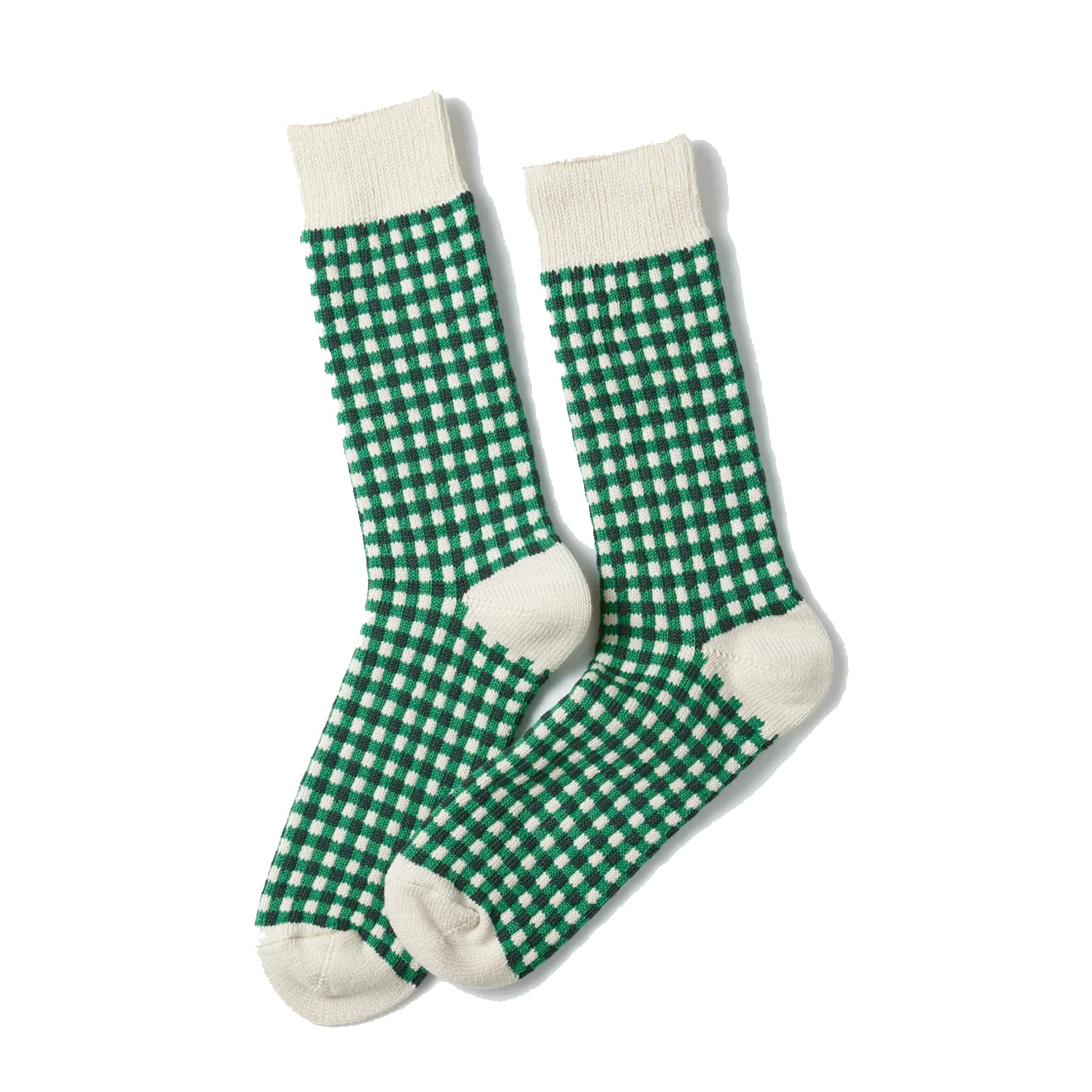 Rototo Jacquard Knit Gingham Sock Green | Yards Store