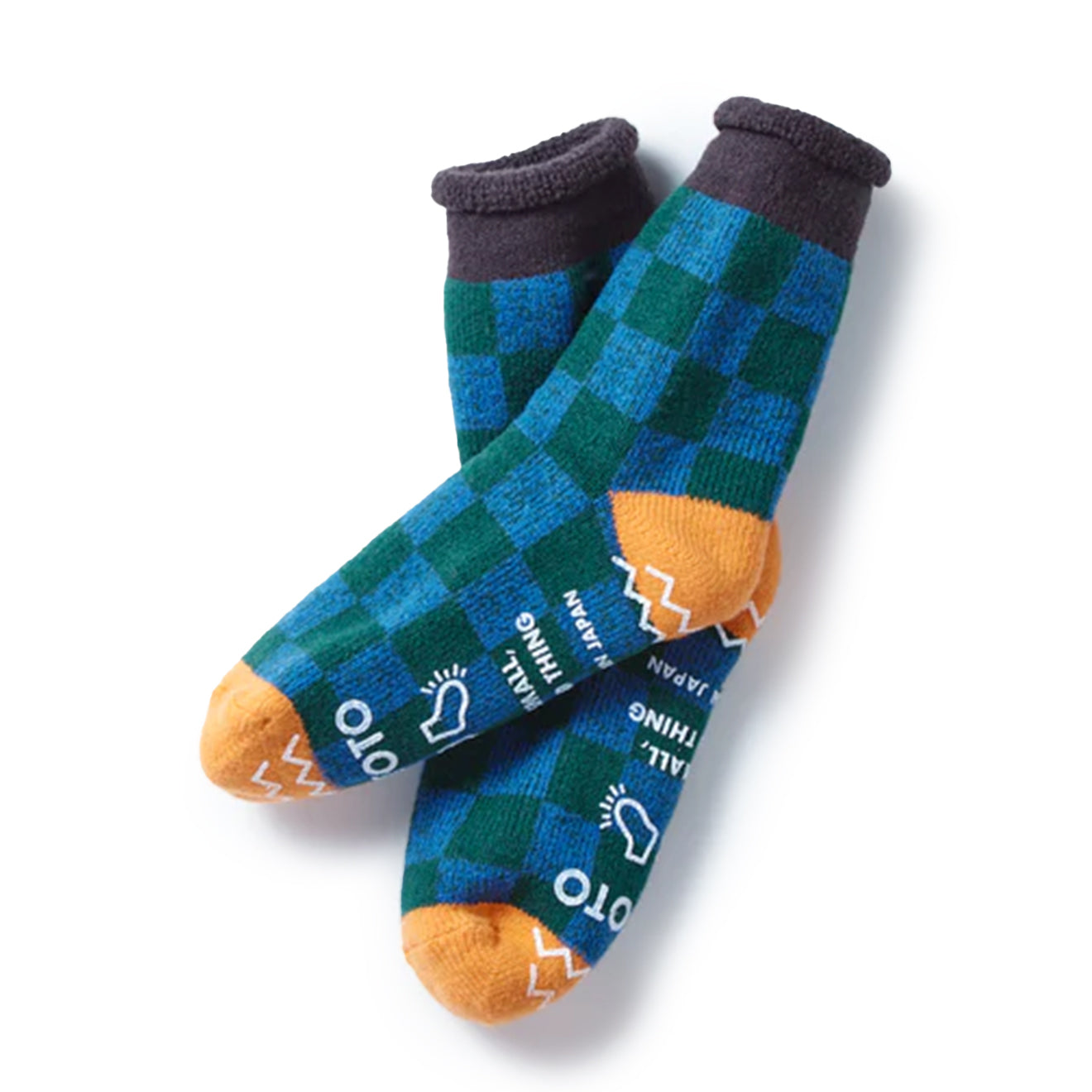 Rototo Pile Room Socks Checkerboard Charcoal / Light Orange | Yards Store