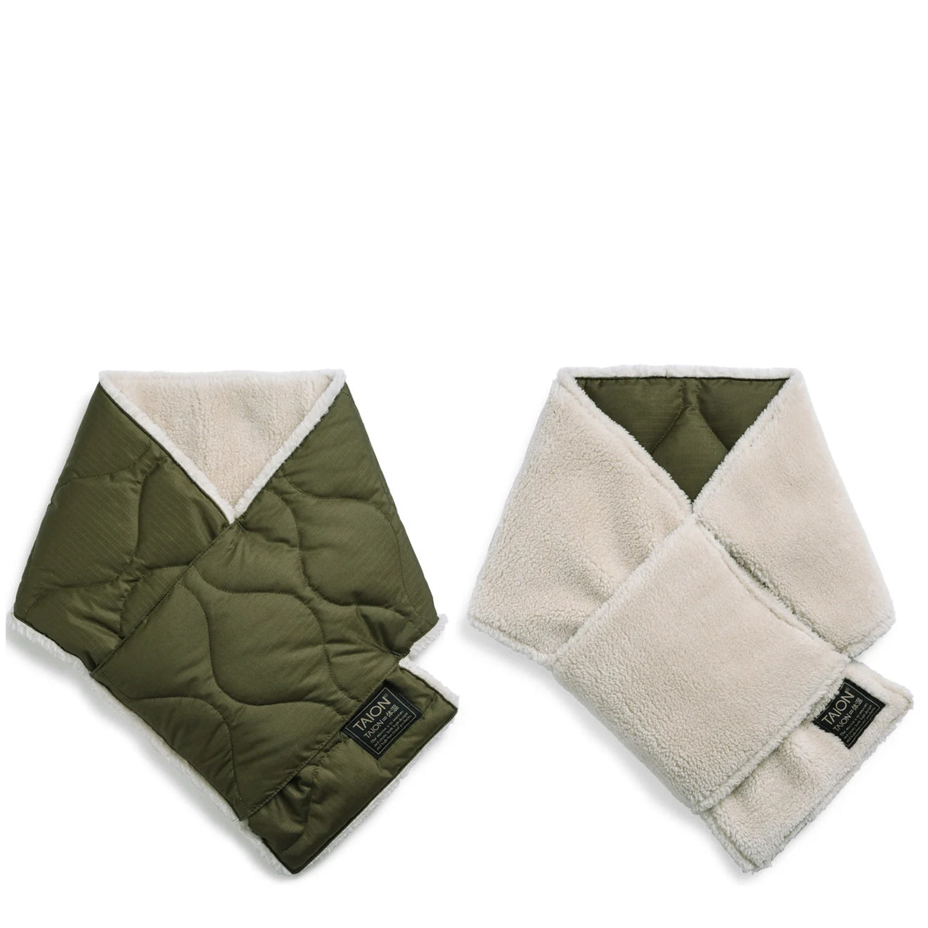 Taion Military Reversible Down Scarf Dark Olive / Cream | Yards Store