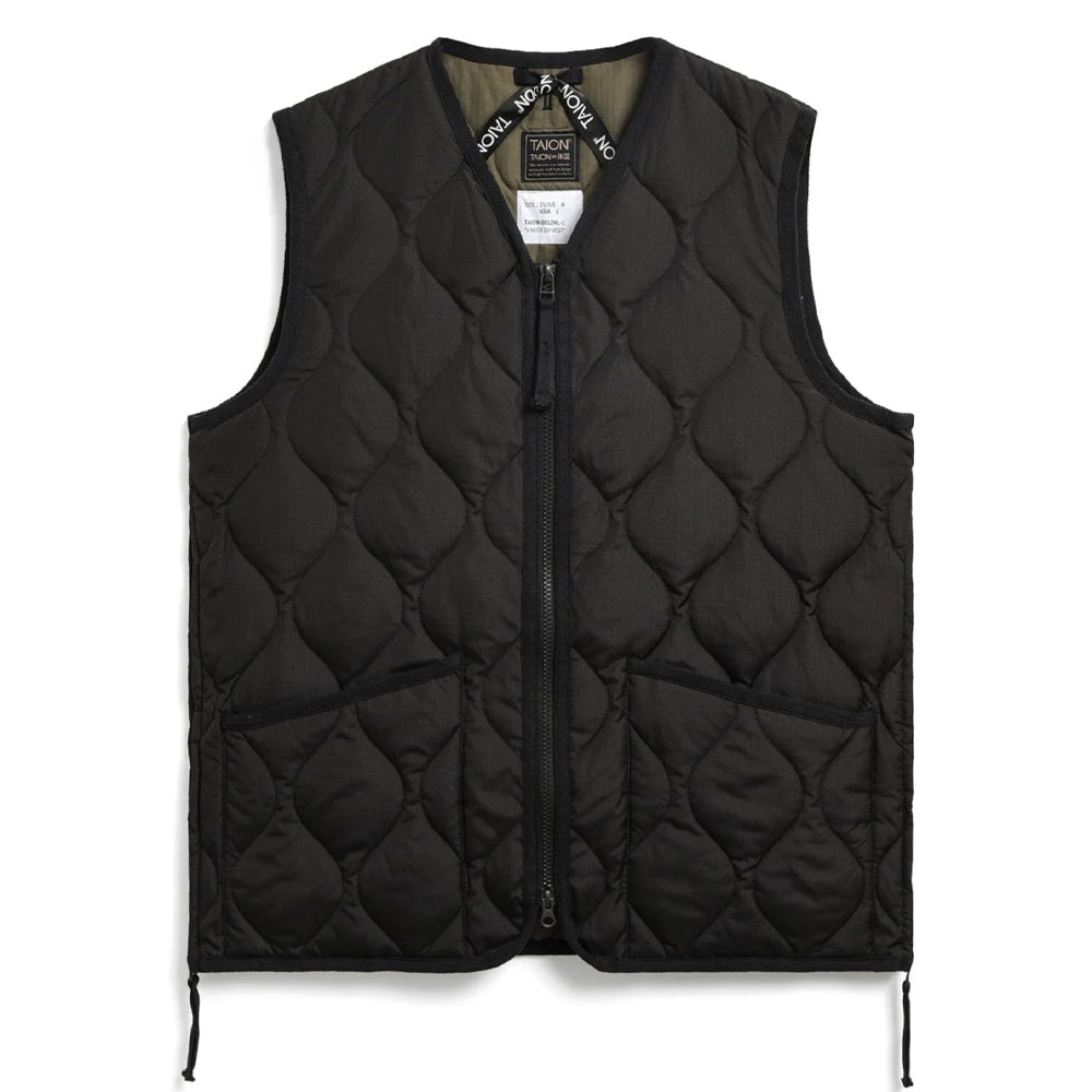 Taion Military Zip V Neck Down Vest Black | Yards Store