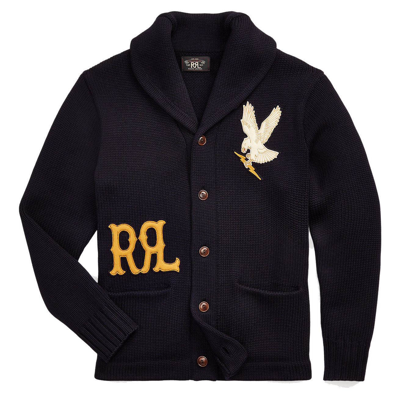 RRL by Ralph Lauren Appliqued Wool Cardigan Navy | Yards Store